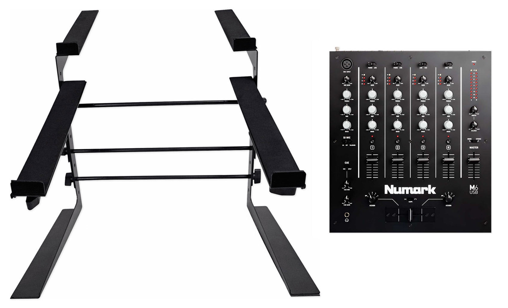 Numark M6 USB 4-Channel Pro DJ Mixer w/ USB Interface+Dual Shelf Stand ...