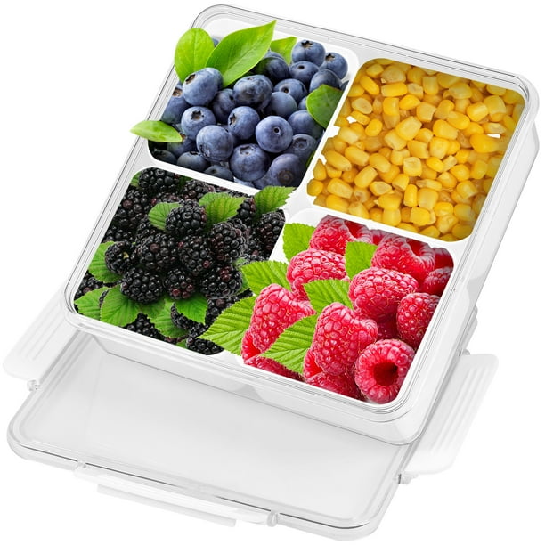 Jokapy Square Plastic Condiment Server Tray with Lid, 4 Compartment ...