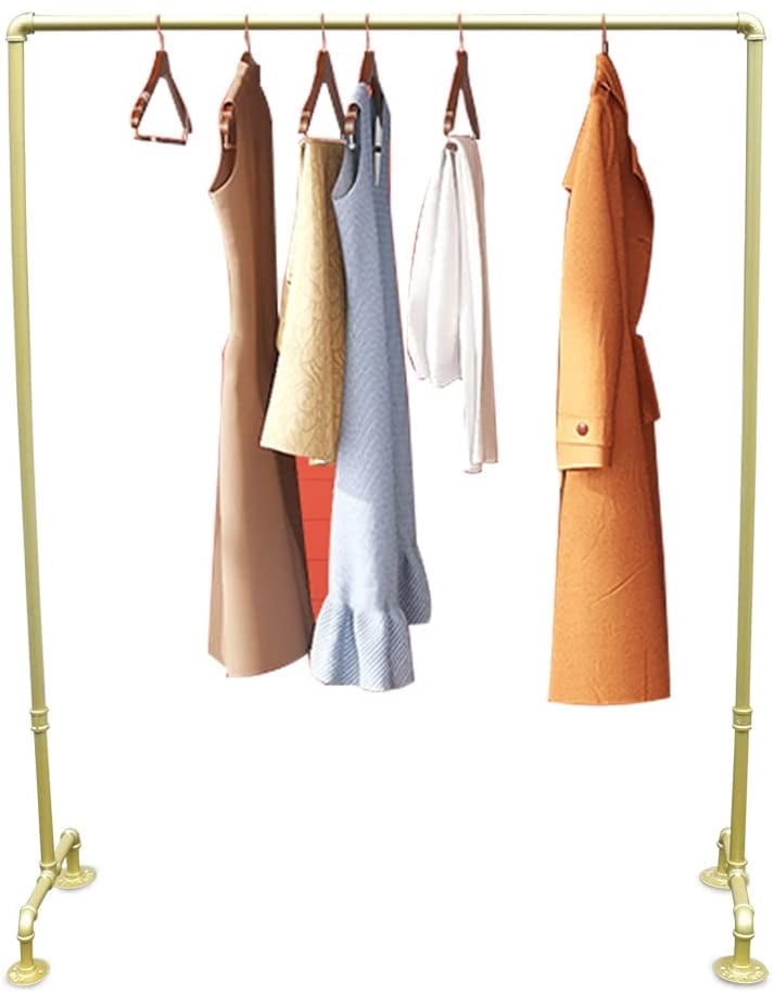 Miumaeov Gold Iron Industrial Pipe Clothing Rack Clothing Floor Garment ...