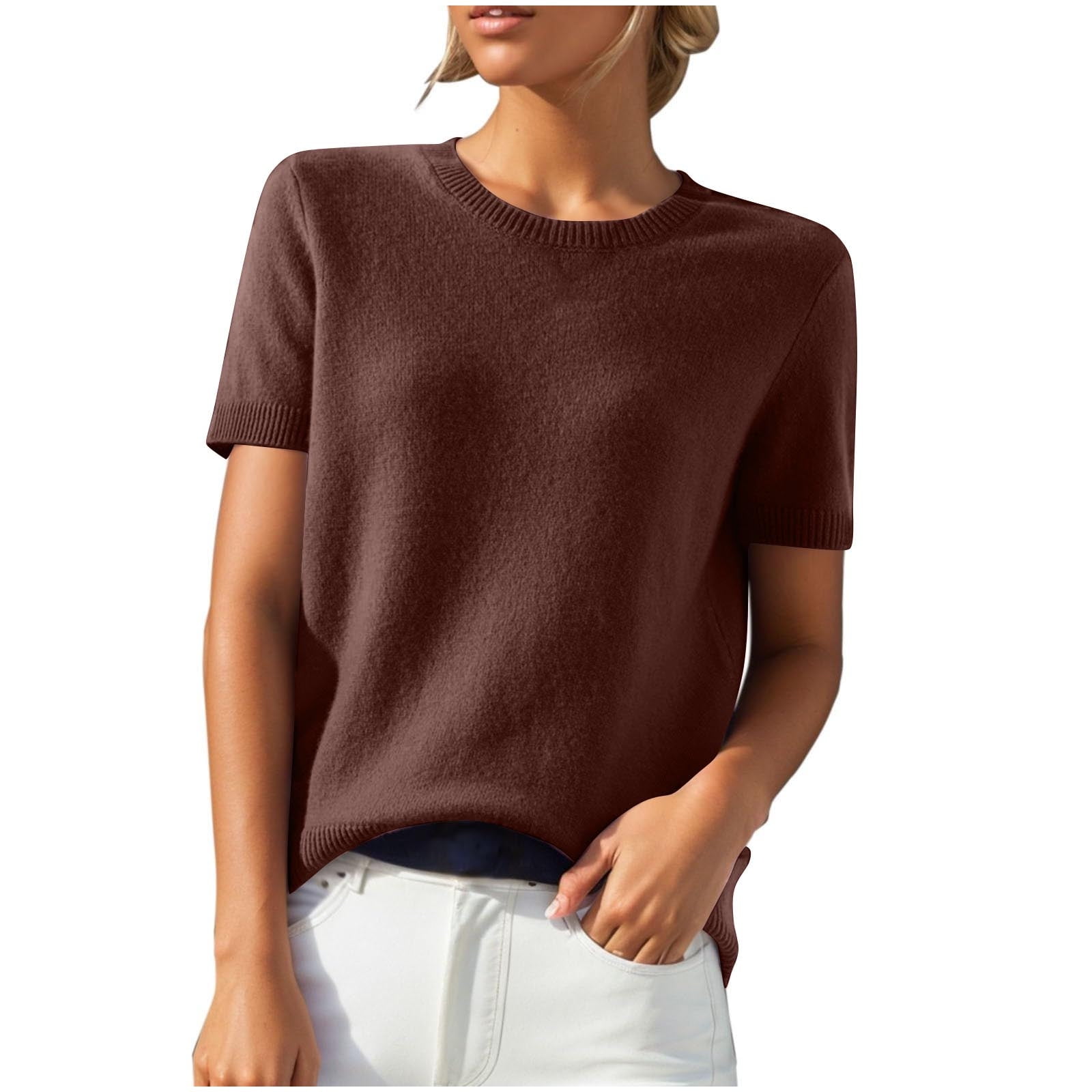 Click here for Ovingeta Women Short Sleeve Sweater Crewneck Pullo... prices