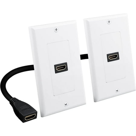 HDMI Wall Plate (1 Port) 2-Pack Built-In Flexible Hi-Speed HDMI Cable ...