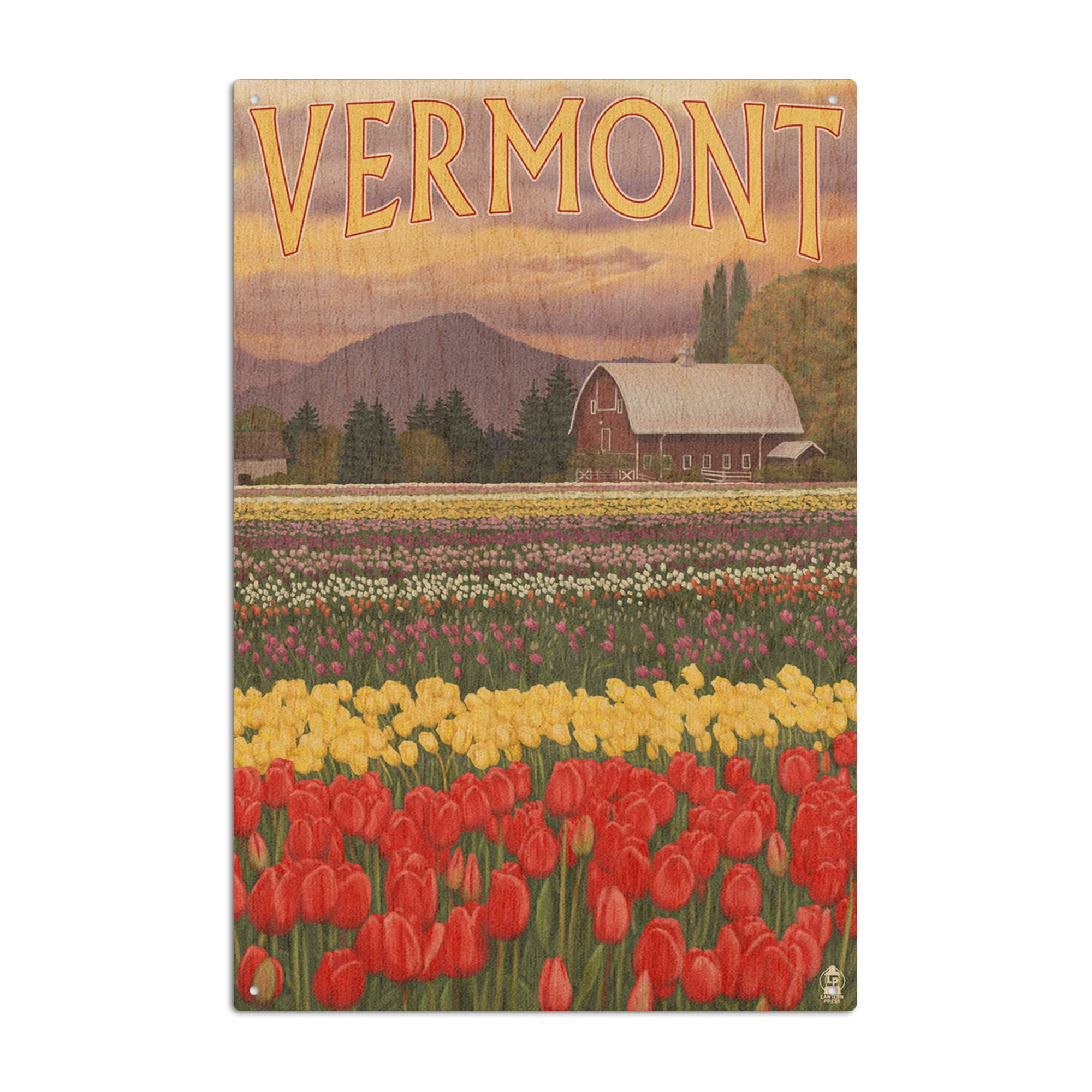 Vermont, Tulip Fields Birch Wood Wall Sign (6x9 Rustic Home Decor ...