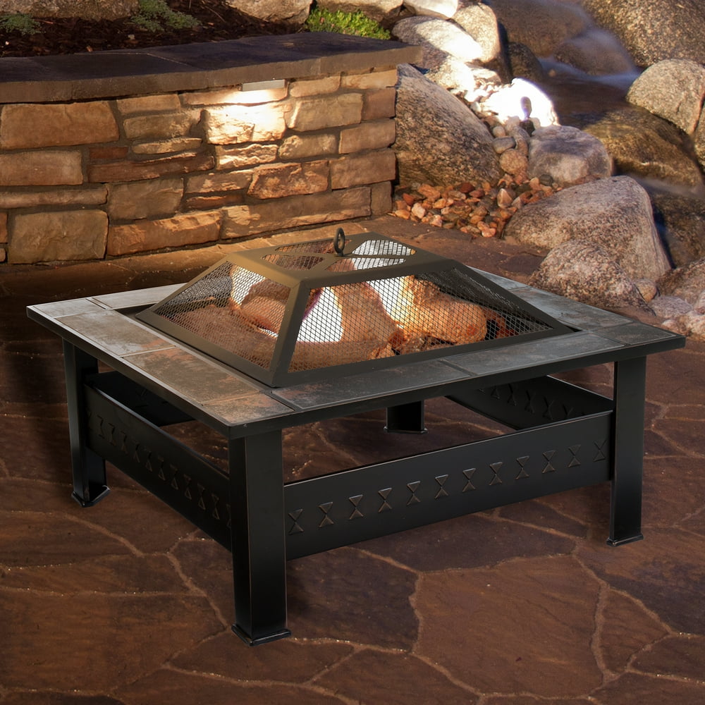 Fire Pit Set, Wood Burning Pit -Includes Screen, Cover and Log Poker ...