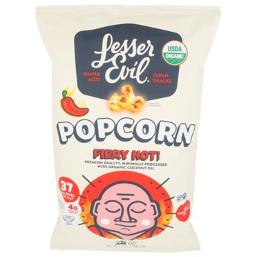 LesserEvil Organic Popcorn, Fiery Hot with Coconut Oil, 4.6 oz ...