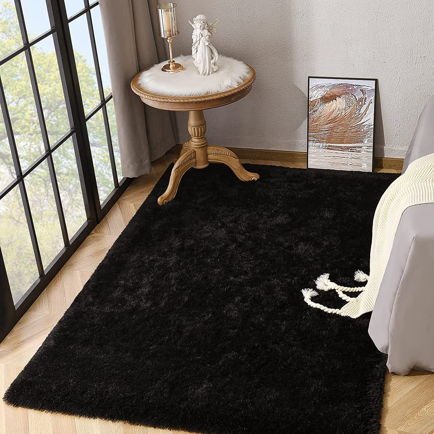 Homore Modern Area Velvet Rugs for Bedroom, 5.3' x 7.5' , Black ...