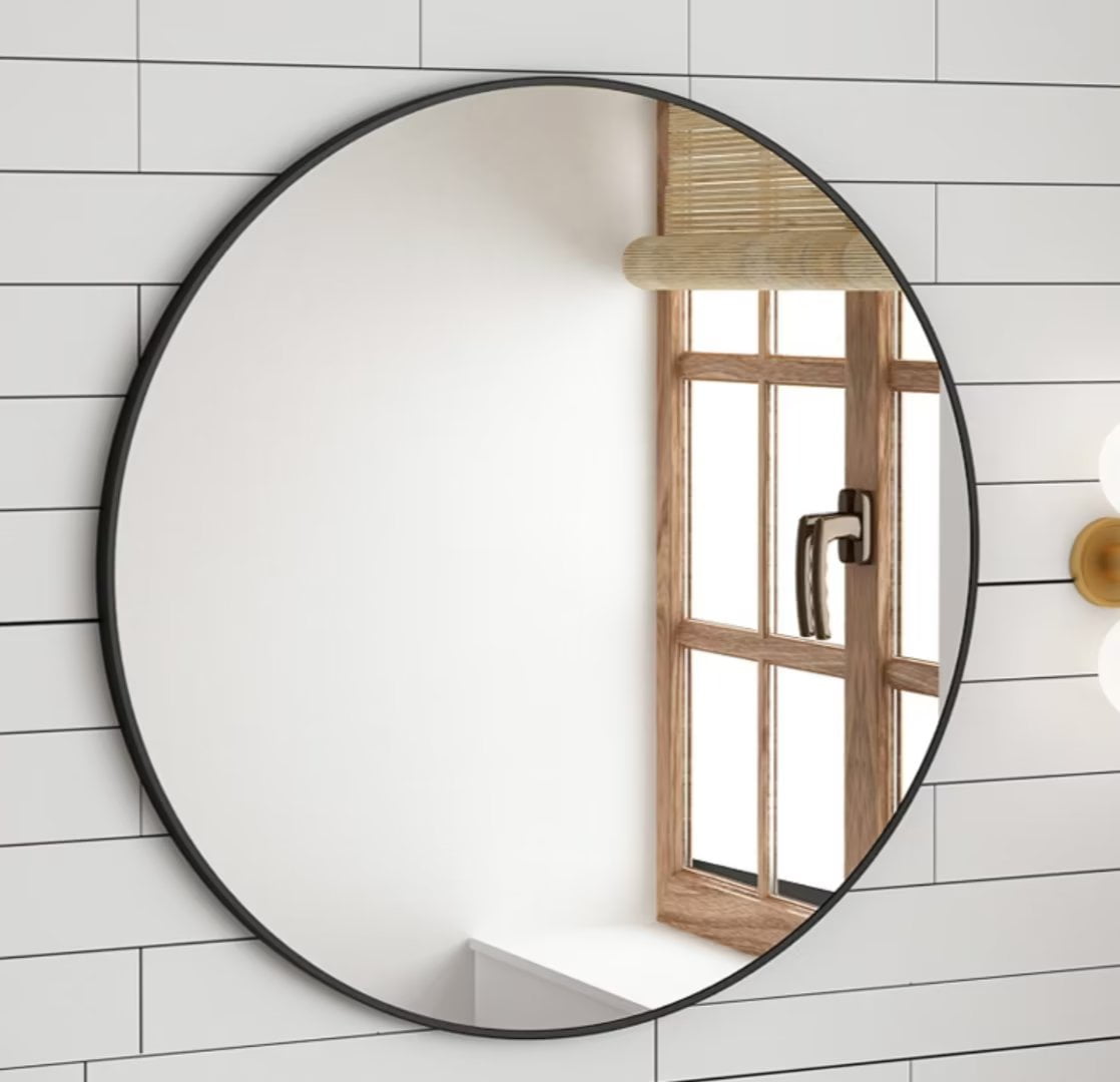 HOMPEN 30 Inch Round Wall Mirror, Metal Framed Round Bathroom Mirror ...