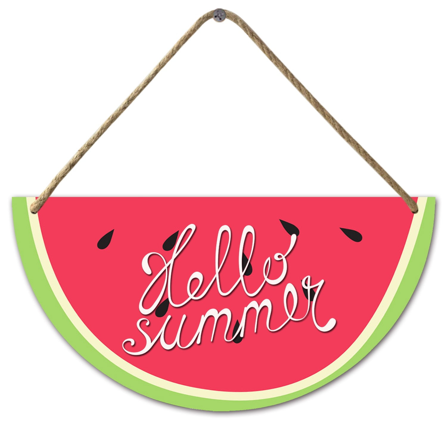 Eveokoki Watermelon Door Sign Hello Summer Door Hanger Wood Front Door