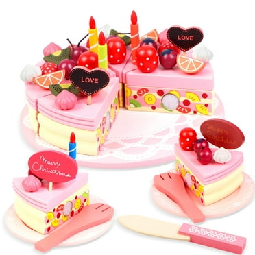 KidKraft Wooden Pink Tiered Celebration Cake with Candle and Play ...