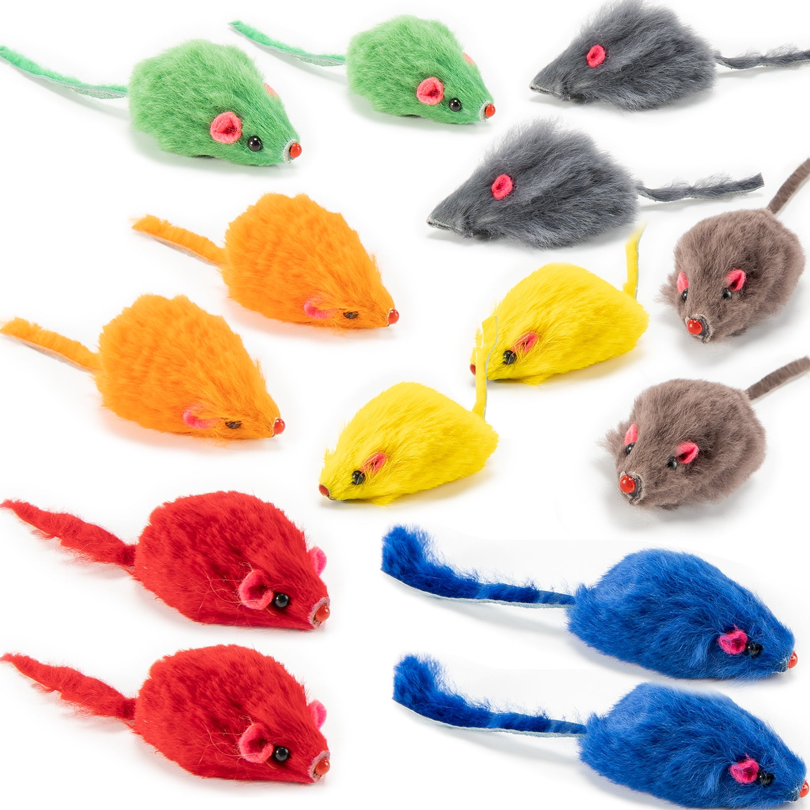 Yangbaga Synthetic Rattle Mice 14 Pack, Cat Toys Rainbow Mice for Cats ...