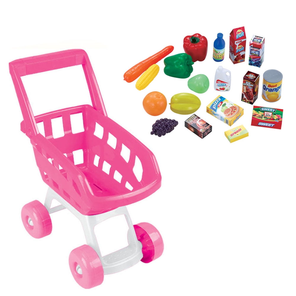 Kids Mini Shopping Cart Pretend Shopping Groceries Cart Educational Toy ...
