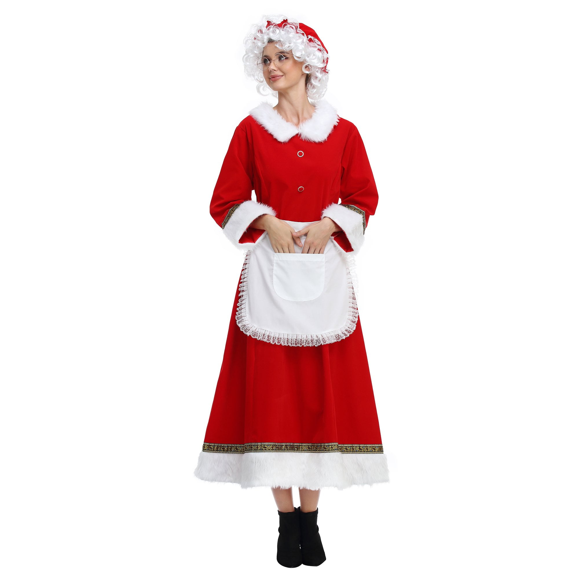 Deluxe Classic Mrs Claus Womens Fancy Dress Costume For Adult M