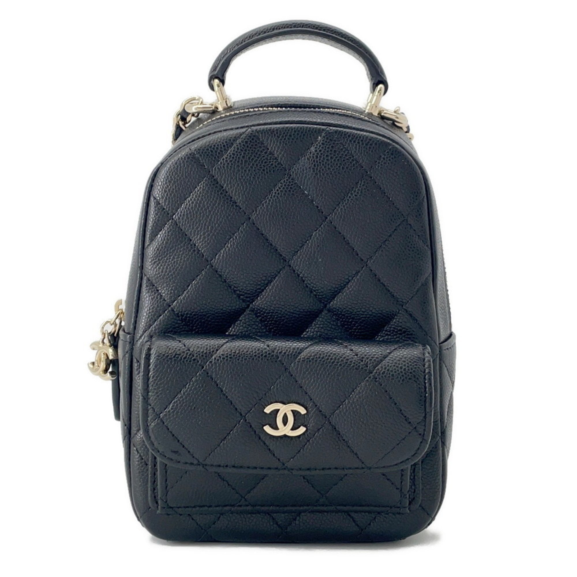 Pre-Owned Chanel Backpack Matelasse Coco Mark Mini Caviar Skin AP3753 ...