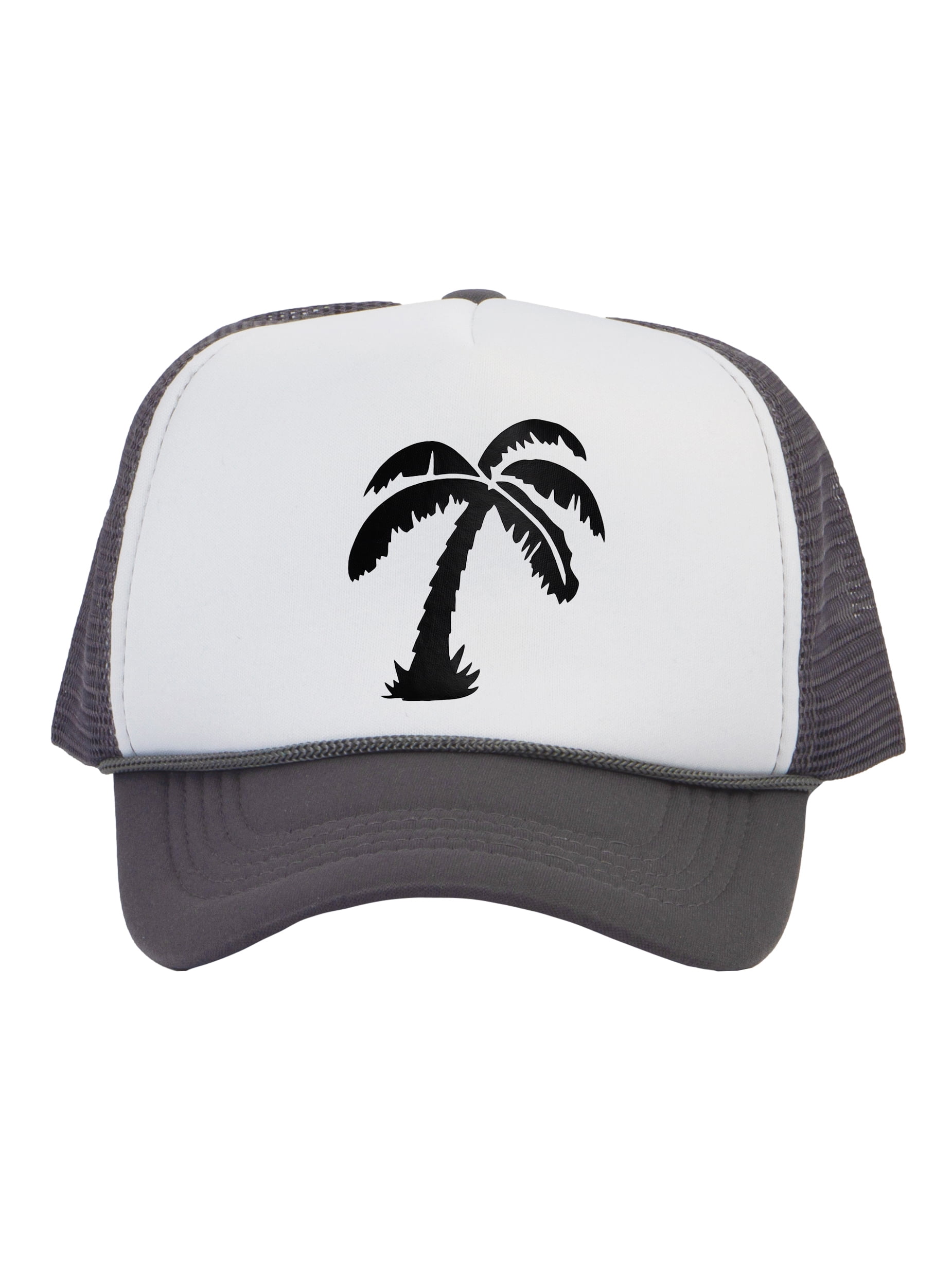 Men's Palm Tree Cap Snapback Trucker Hat, White/Dark Grey - Walmart.com