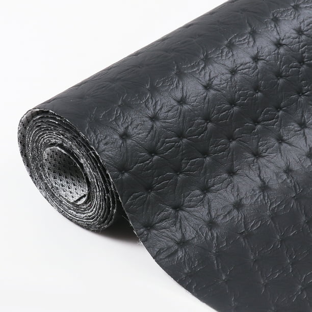 Black Vinyl Fabric Material Embossed Diamond Stitch Synthetic Faux ...