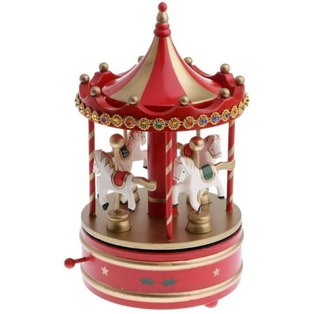 Vintage Carousel 4 Horses Carousel Winding Mechanical Music Box Toy ...