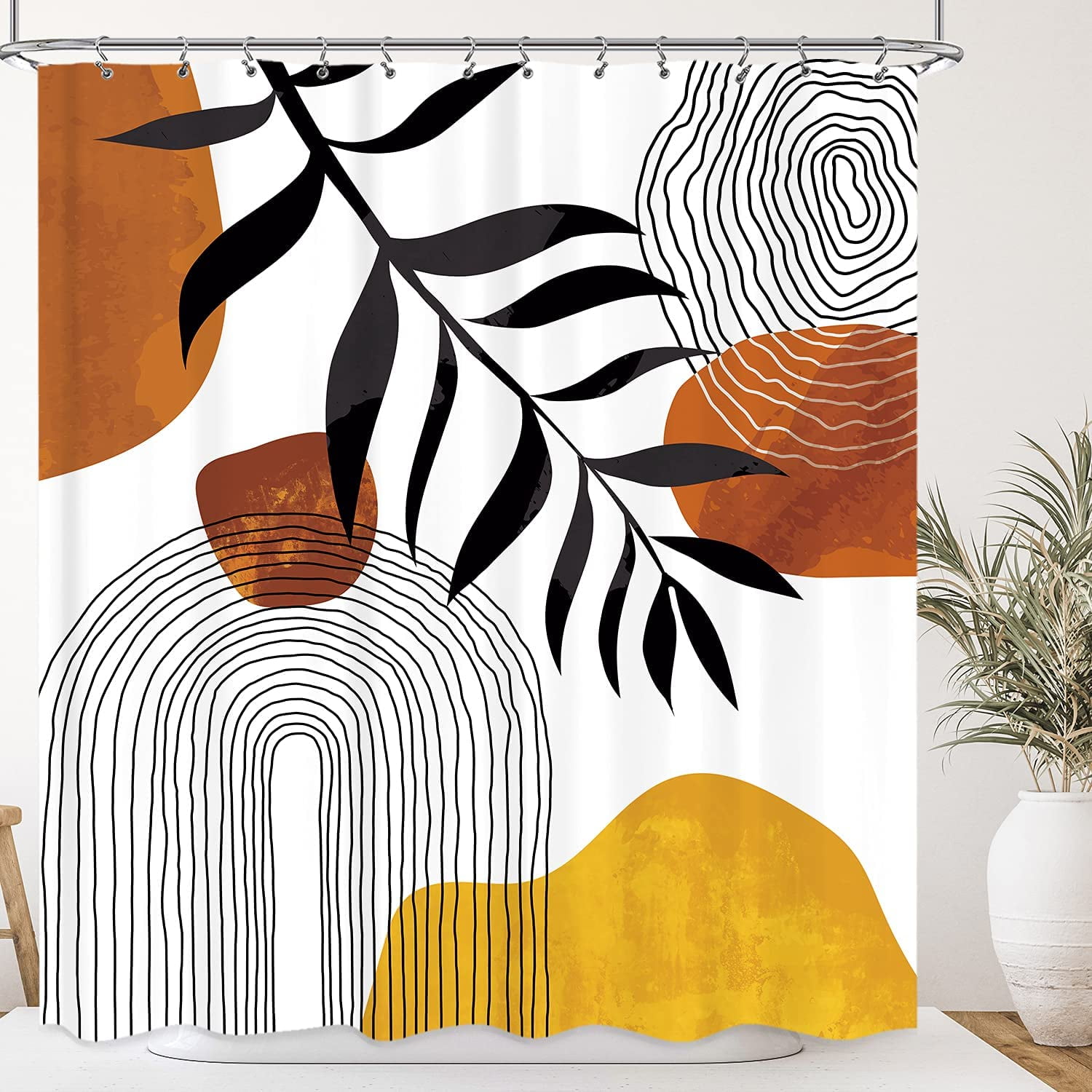 Abstract Geometric Shower Curtain, Boho Brown Aesthetic Shower Curtain ...