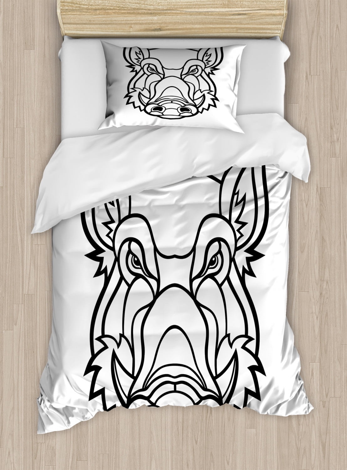 Razorback Duvet Cover Set Twin Size, Uncolored Outline Design Drawing ...