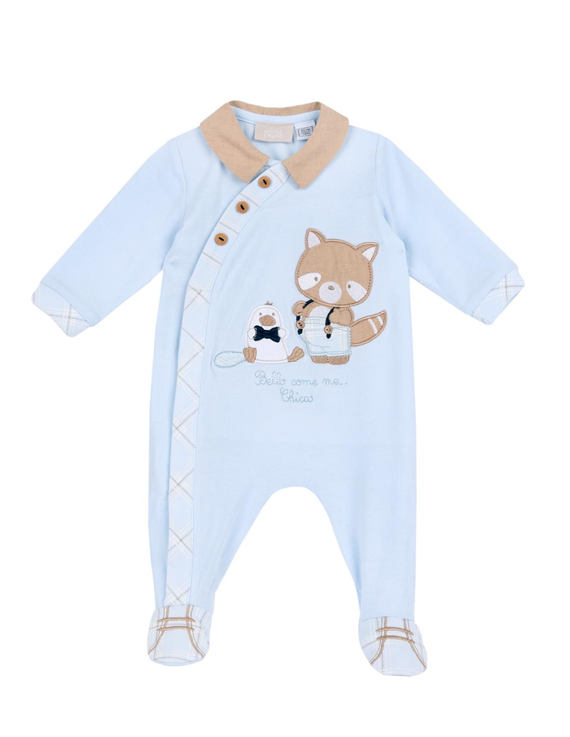 Mameluco Chicco Abertura Delantera Diseño Mapache azul cielo 62 ...