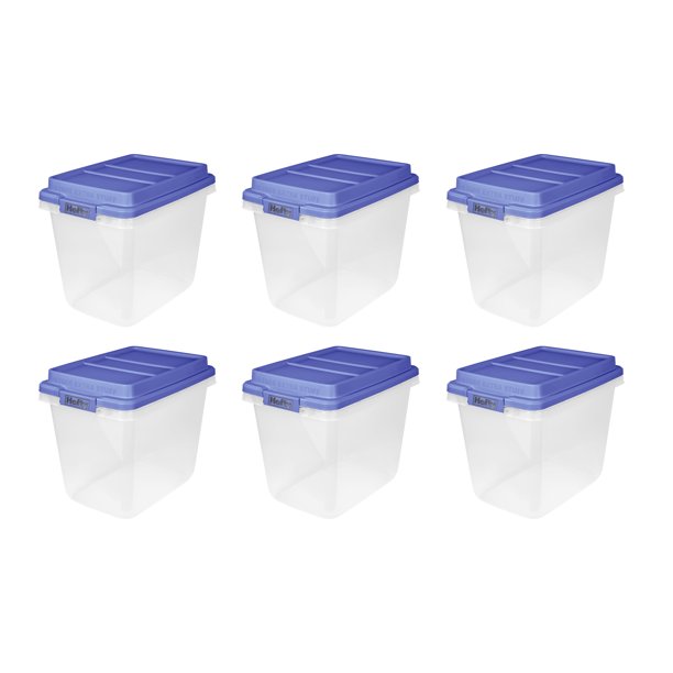 Hefty 32 Qt. Clear Plastic Storage Bin with Blue HI-Rise Lid, 6 Pack ...