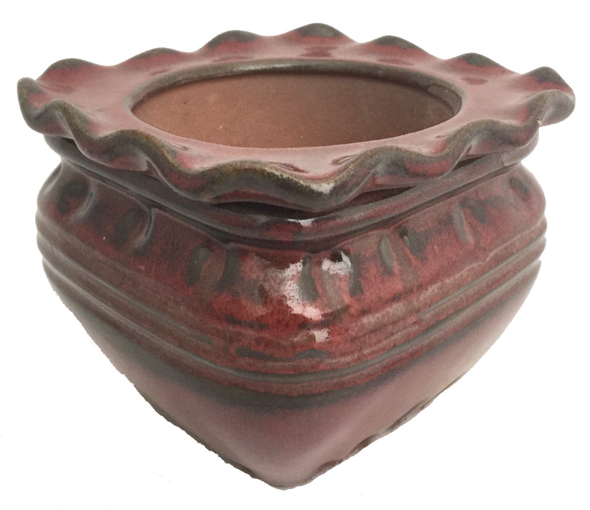 Scallop Square Self Watering Glazed Ceramic Pot - Oxblood - 5.3 ...