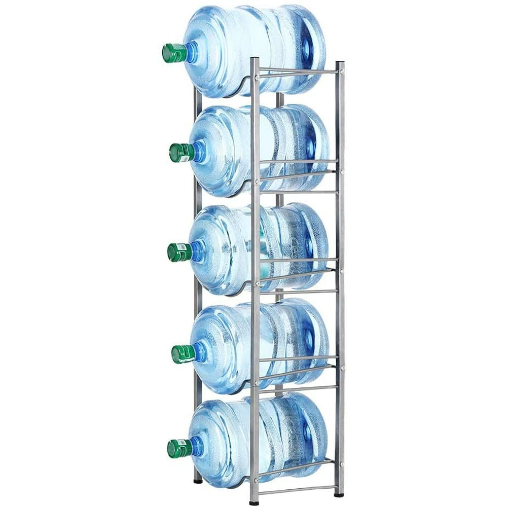 5 Tier Silver Water Cooler Jug Rack, 5 Gallon Water Jug Holder Heavy ...
