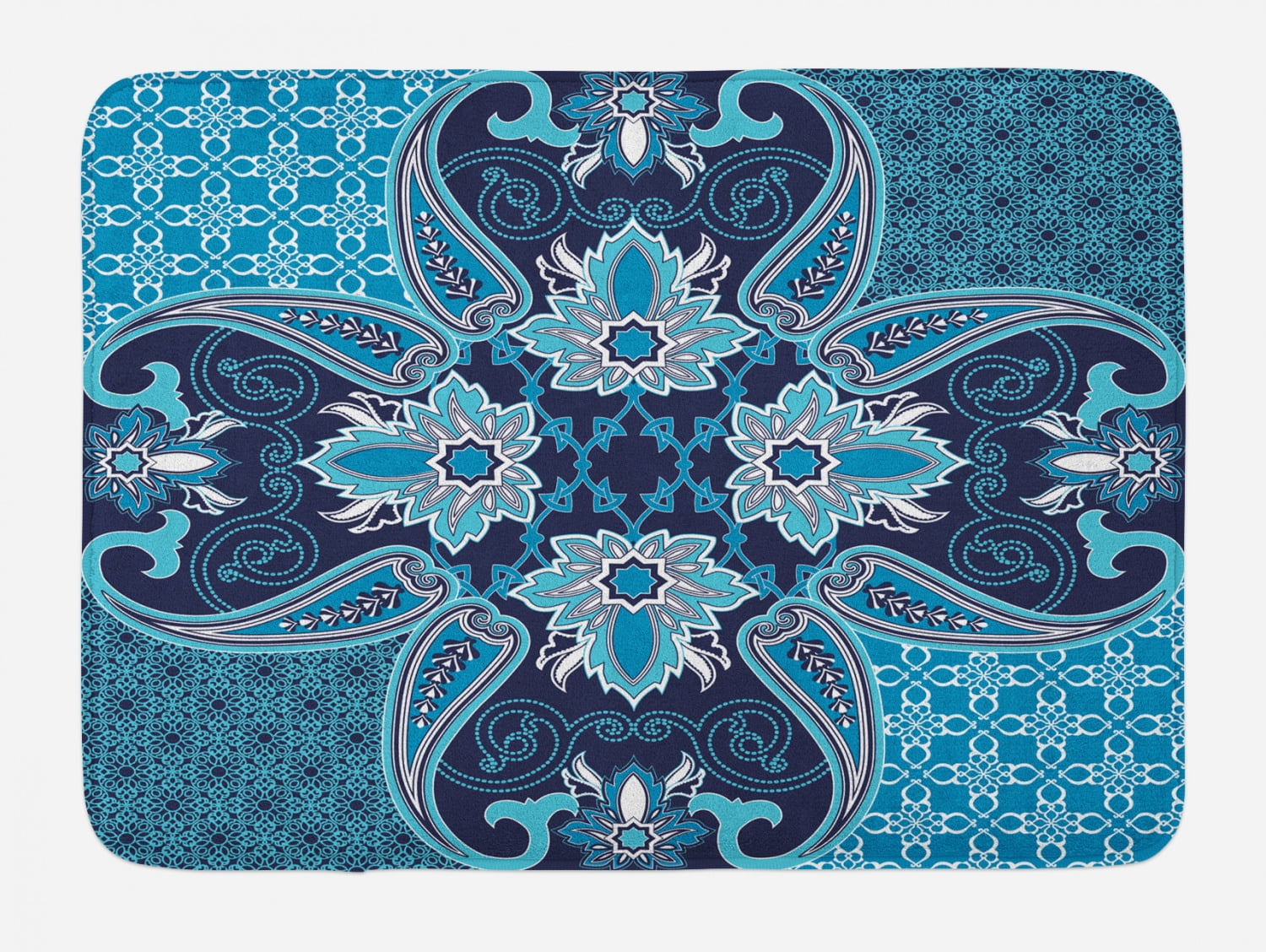 Navy Bath Mat, Middle Eastern Oriental Persian Pattern with Arabesque ...