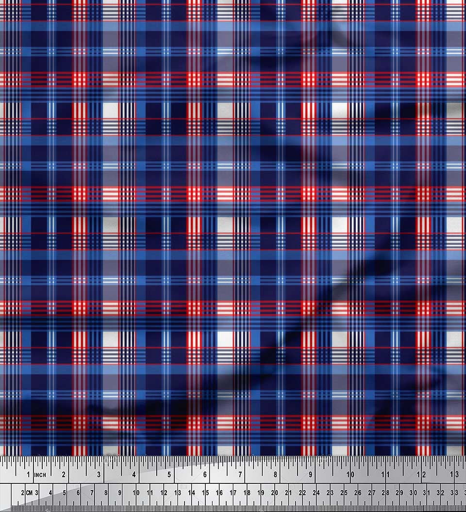 Soimoi Satin Silk Fabric Plaid Check Print Fabric by Yard 42 Inch Wide ...