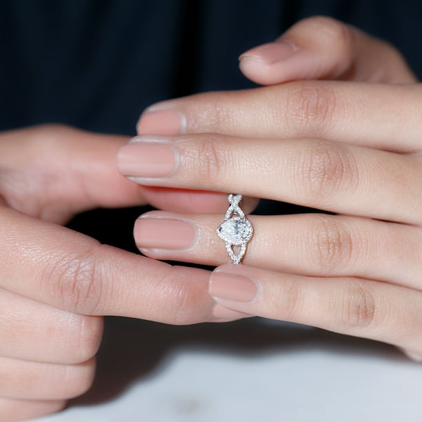 Pear Moissanite Engagement Ring with Halo Infinity Ring for Women 18K White Gold US 11.50