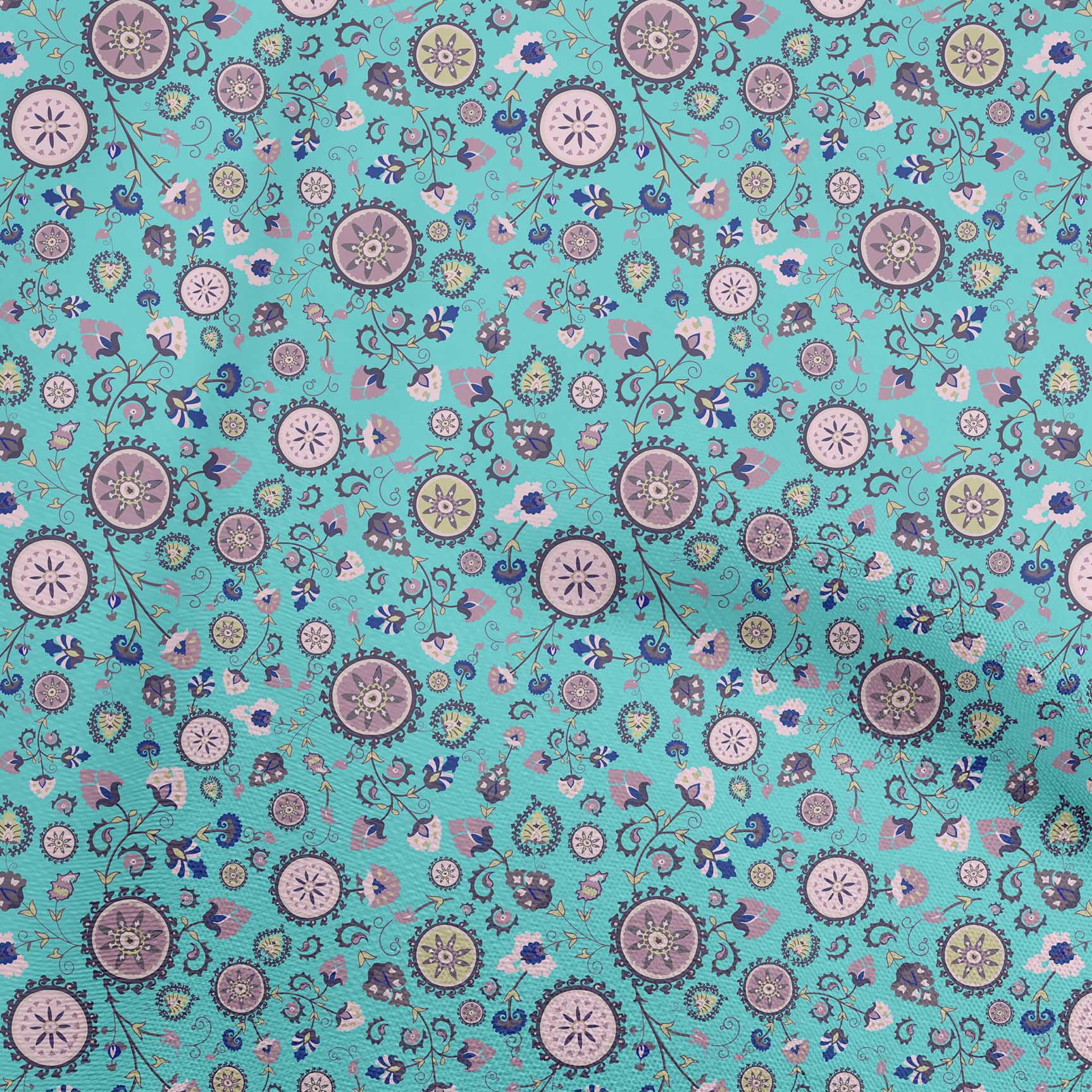 oneOone Velvet Turquoise Blue Fabric Asian Suzani Fabric For Sewing ...