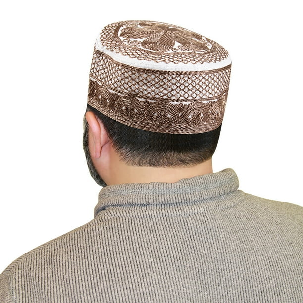 Hijaz - Hijaz Muslim Mens Topi Prayer Cap White and Chocolate Bown Kufi ...