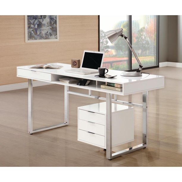 Coaster Company Contemporary Writing Desk in Glossy White Finish ...