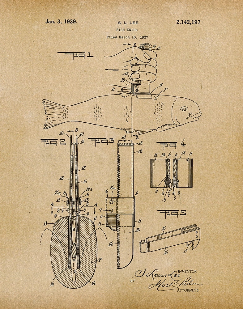 Original Fish Knife Artwork Submitted In 1939 - Fishing - Patent Art ...