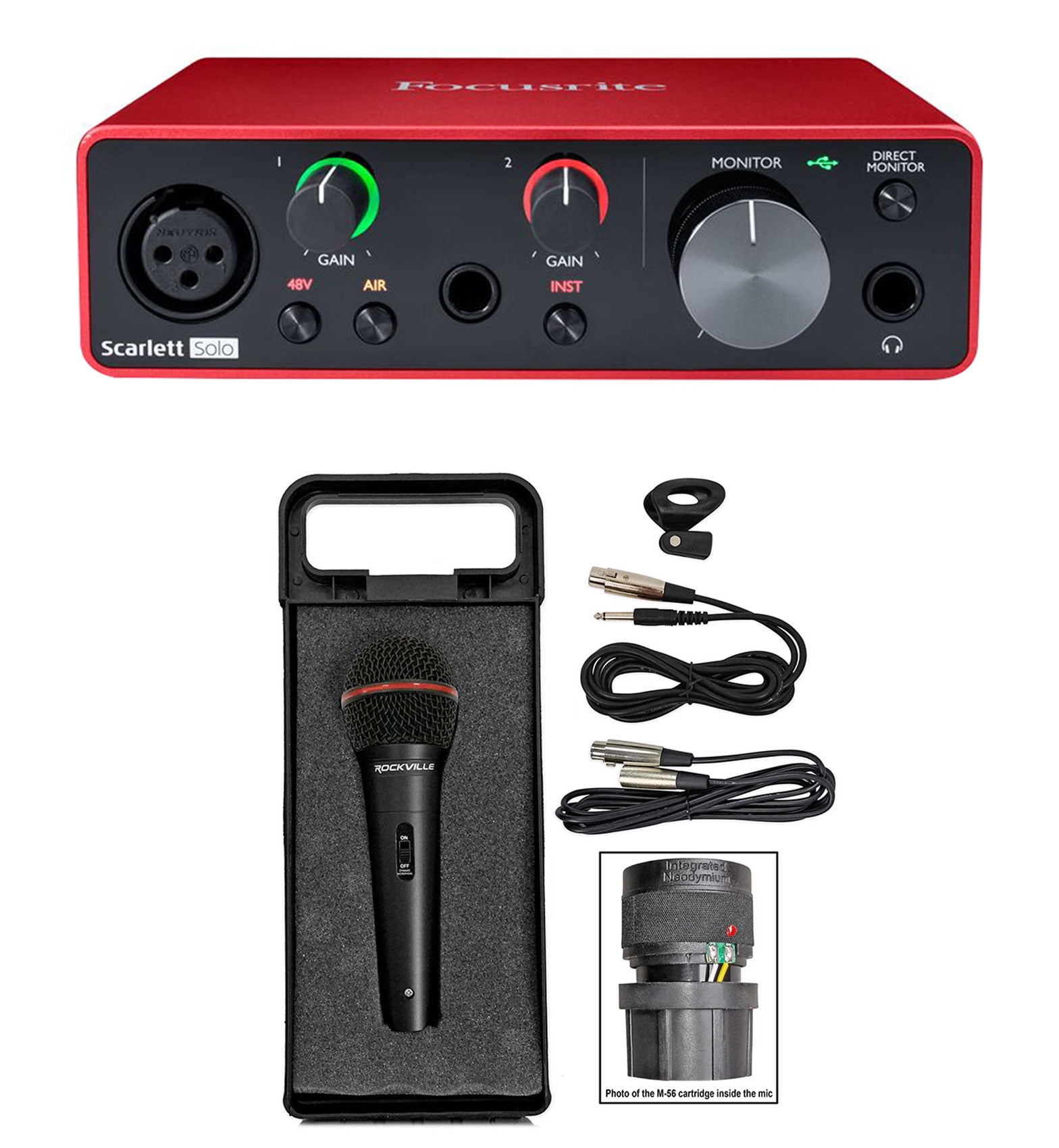 Focusrite SCARLETT SOLO 3rd Gen 192kHz USB Audio Interface Bundle with Microphone, Cable & Case ...