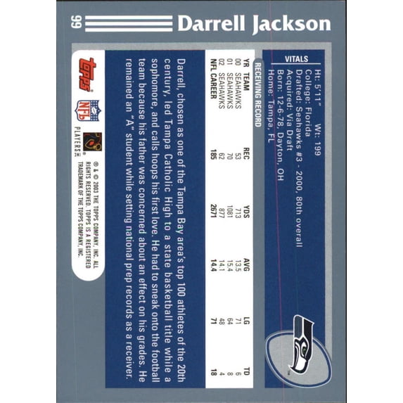 2003 Topps #99 Darrell Jackson NFL Football Trading Card - Walmart.com