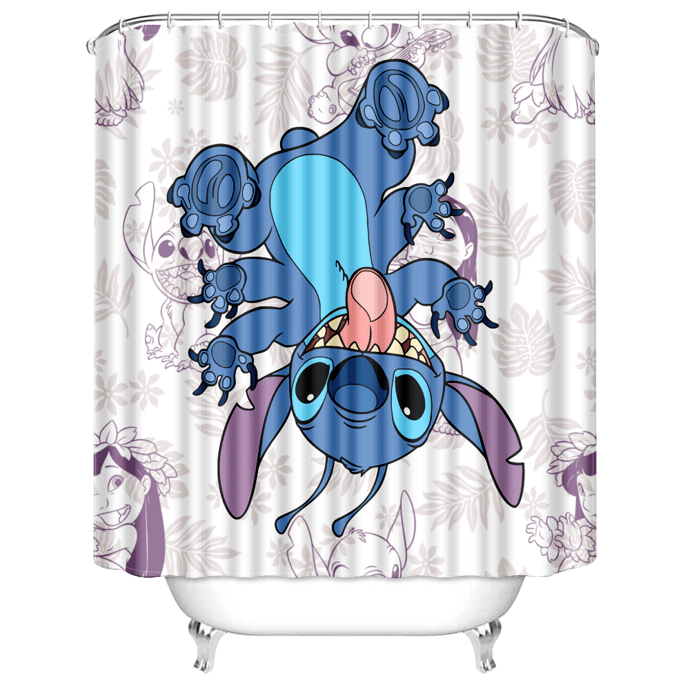 Lilo And Stitch Shower Curtain Set Cartoon Printed Bathroom Decor Curtain