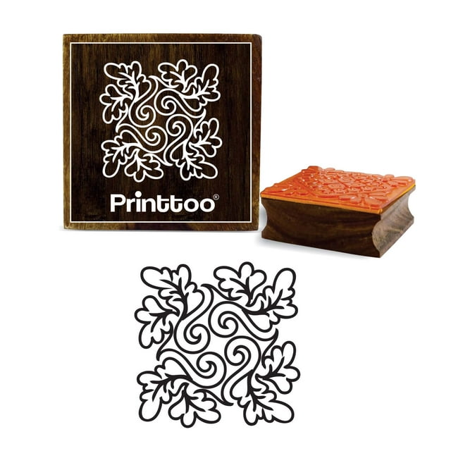 Printtoo Floral Pattern Craft Textile Square Wooden Rubber Stamp Card ...