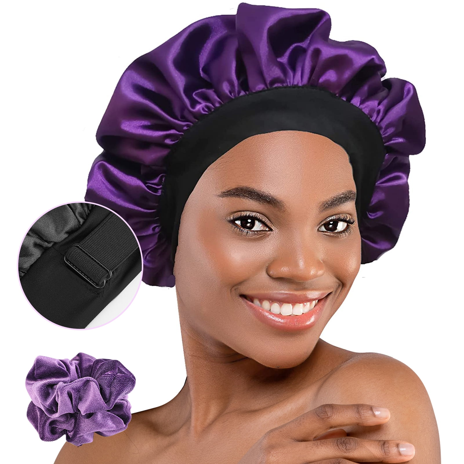 Hafree Satin Wide-Edge Bonnet Silky Night Sleep Hats Adjustable Size ...