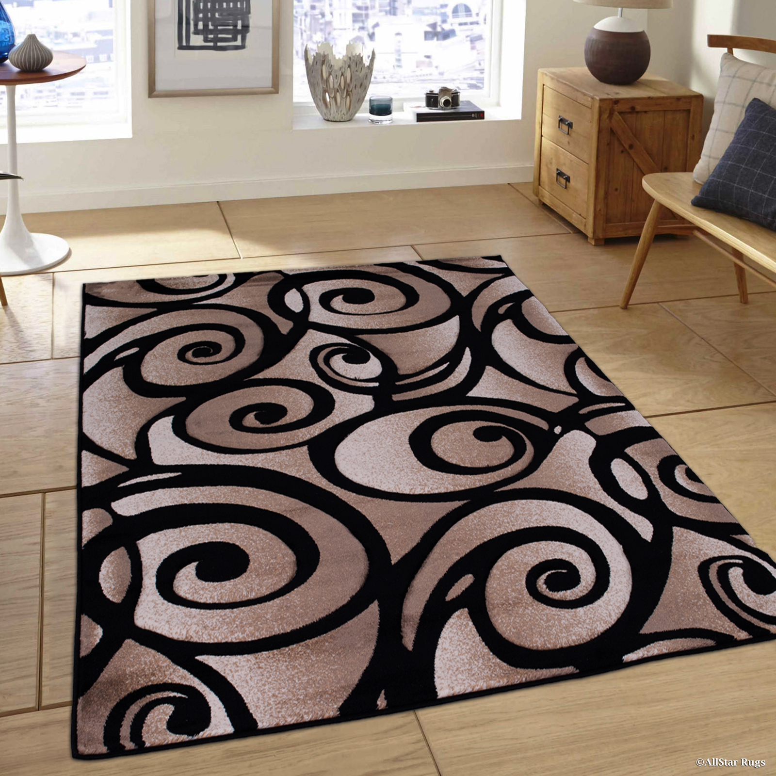 Black AllStar with Brown / Beige Rug Woven Hand Carved Evolution Swirl ...