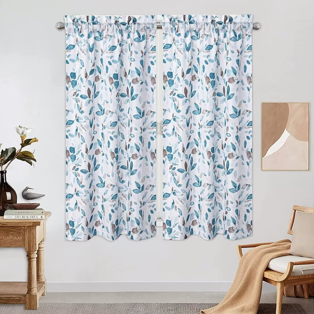 CAROMIO Leaf Printed Cafe Curtains Kitchen Curtains Set of 2, Half ...