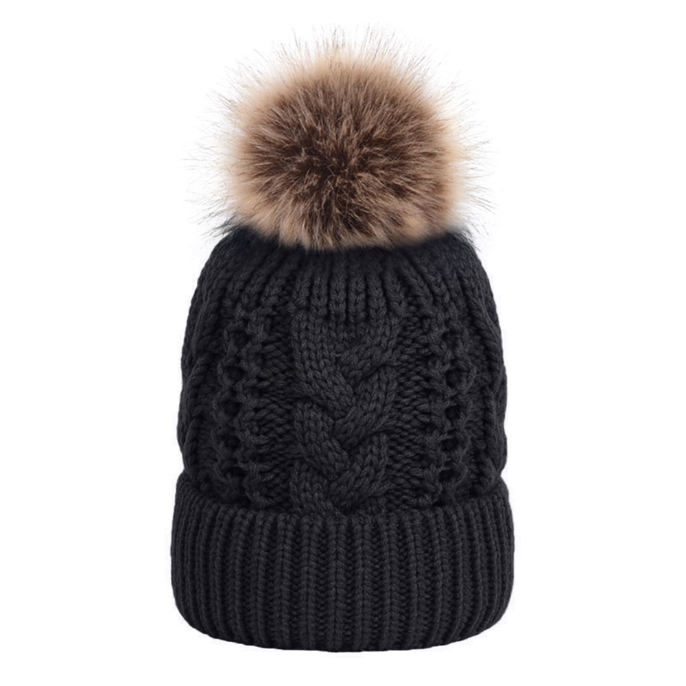 Click here for Toptie Knit Hat Faux Fur Pom Pom Beanie Hat Winter... prices