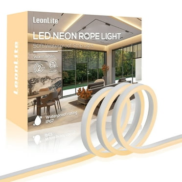 50FT LED Neon Rope Lights Outdoor, IP67 Waterproof, AC 120V LED Strip ...