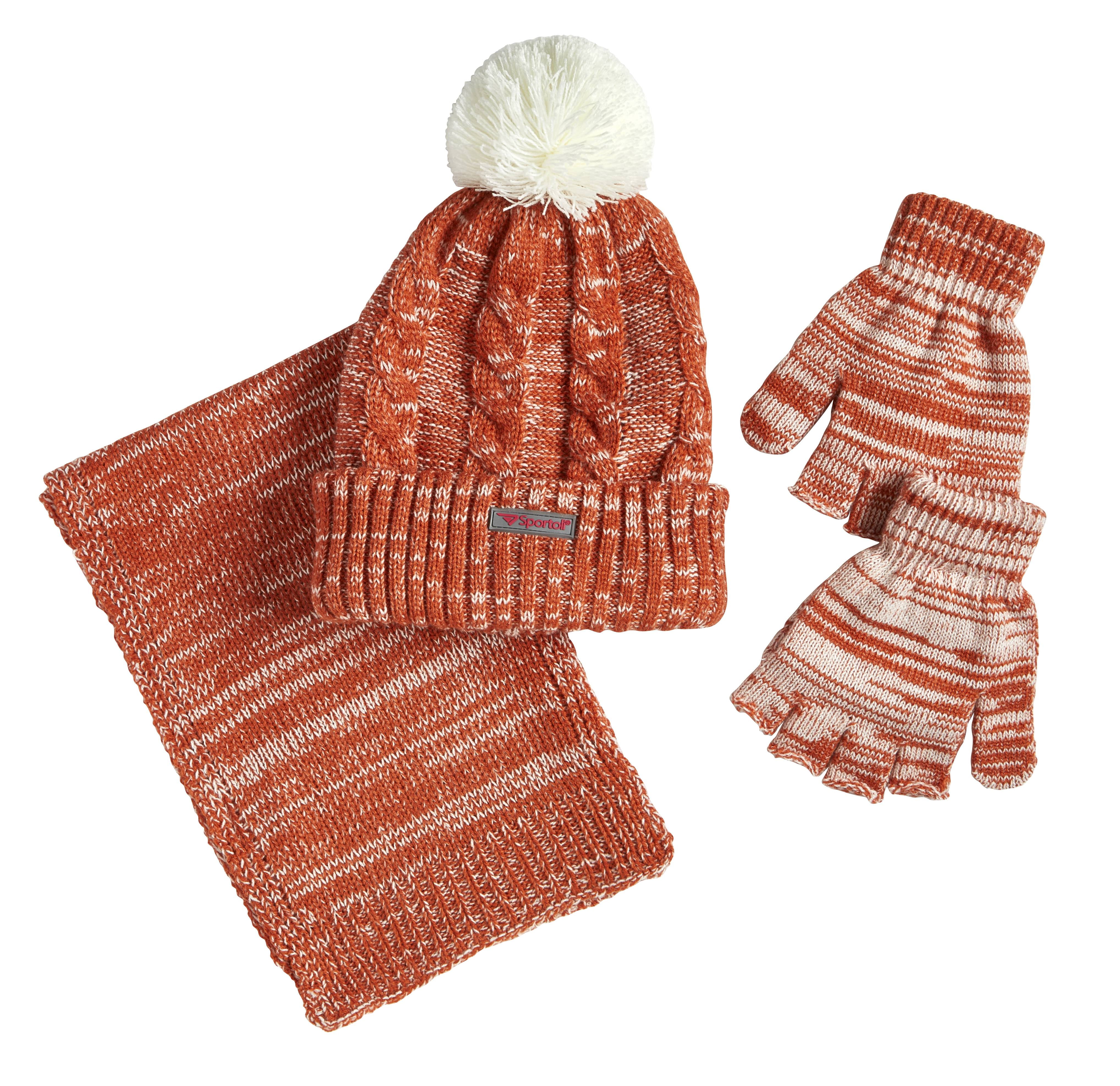 Sportoli Womens Girls kids 3-Piece Cable Knit Cold Weather Set Hat ...