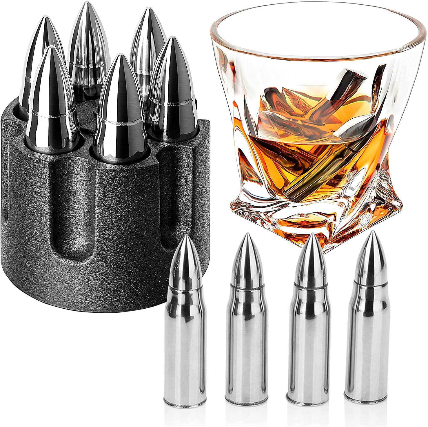 6 PCS Whiskey Stones Bullets - Stainless Steel Whiskey Bullets - With ...