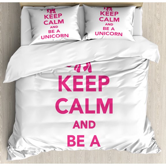 Keep Calm Twin Size Duvet Cover Set, Keep Calm and Be a Unicorn Text ...