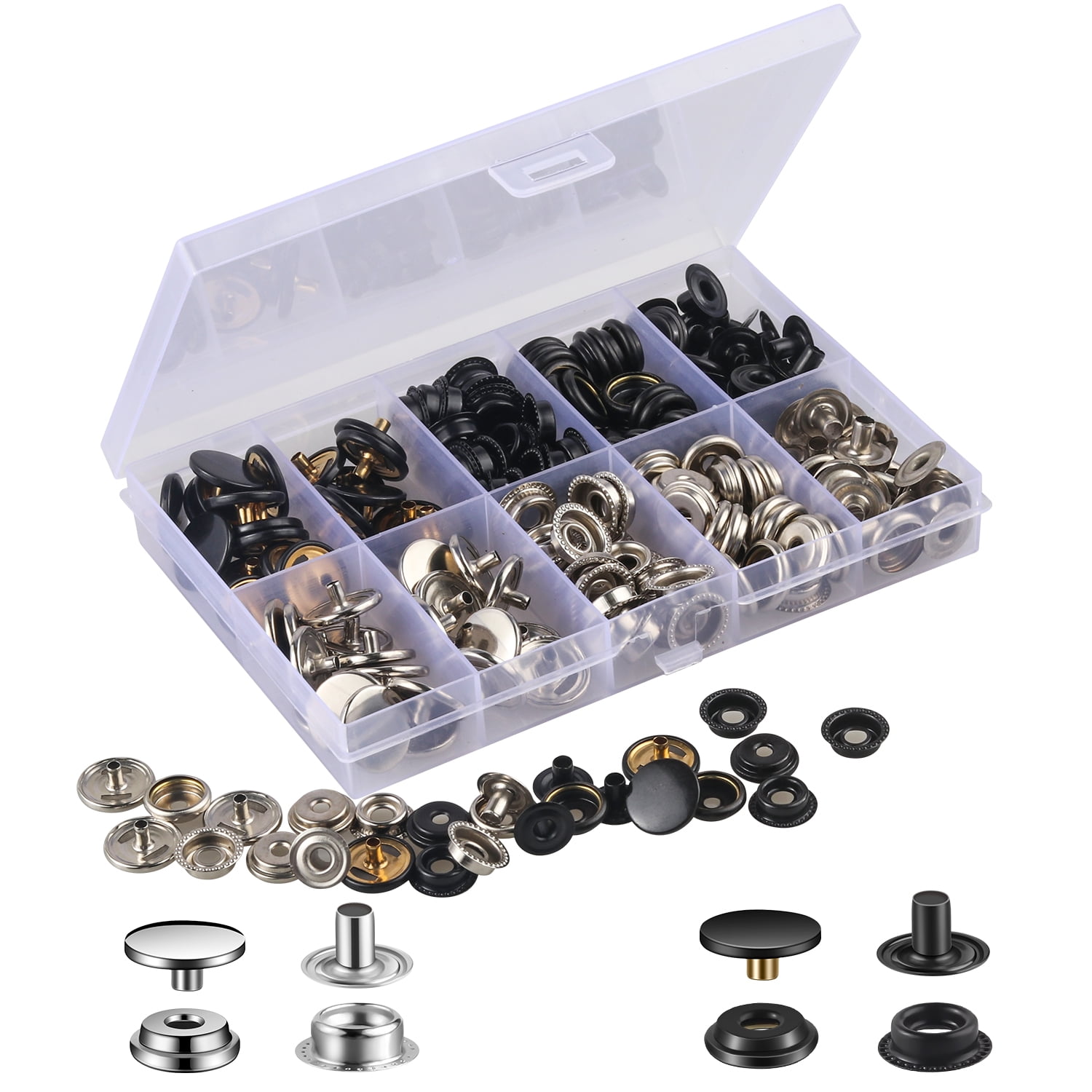 200 Pieces (50Sets) 5/8 inches (15mm) Snap Fastener Kit Snap Button kit ...