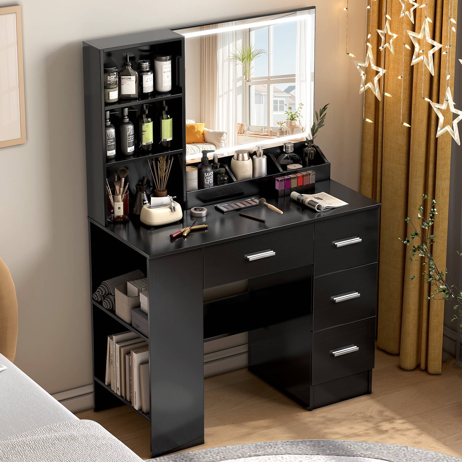Click here for Unbranded Black Vanity Desk With Led Lights  2-In-... prices