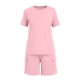 Ihhxva Women's Loose Fit Two Piece Sets Cotton Stretchable Solid Color ...