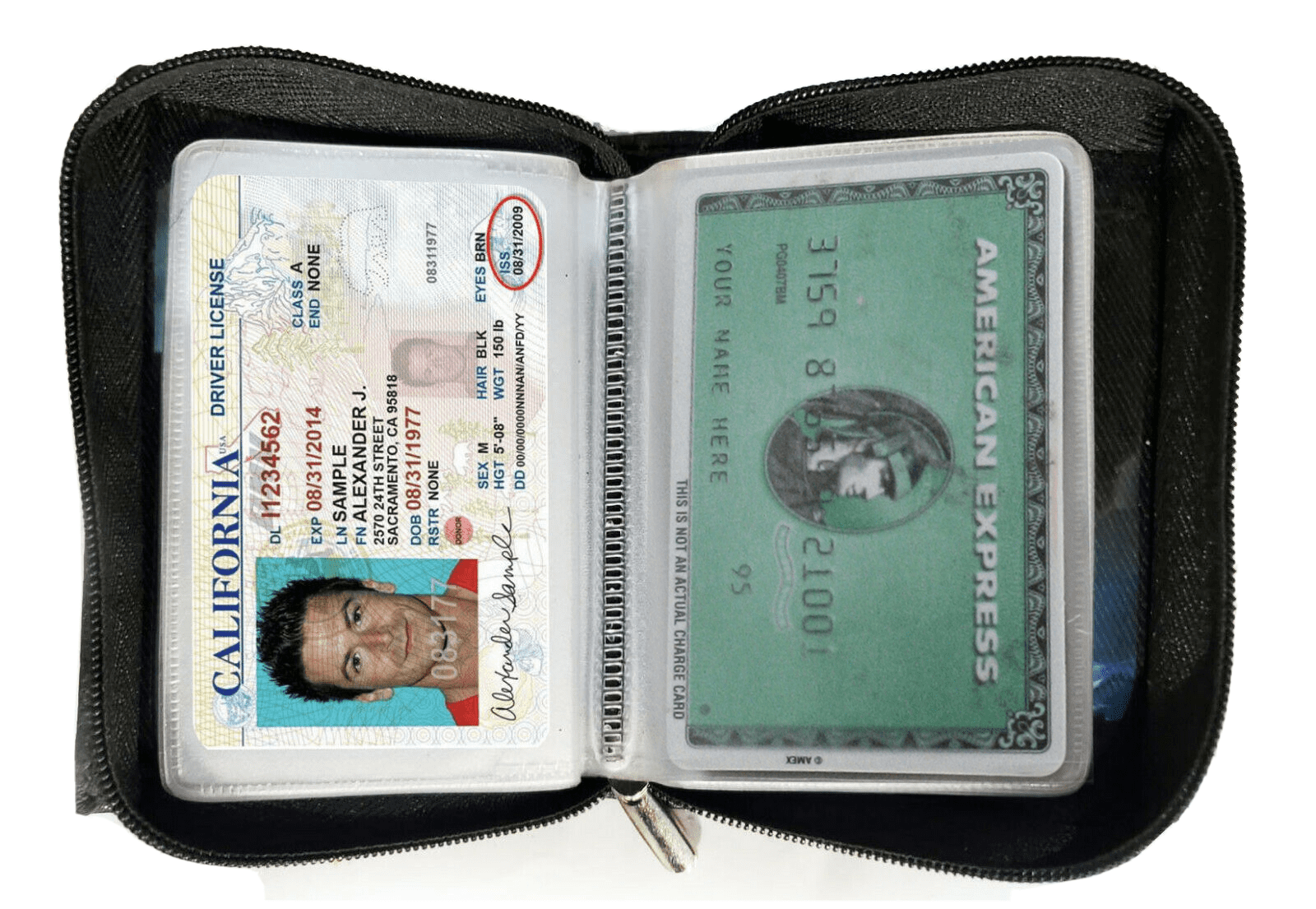 RFID Blocking Black Genuine Leather Business Card Holder Clear Sleeves ...