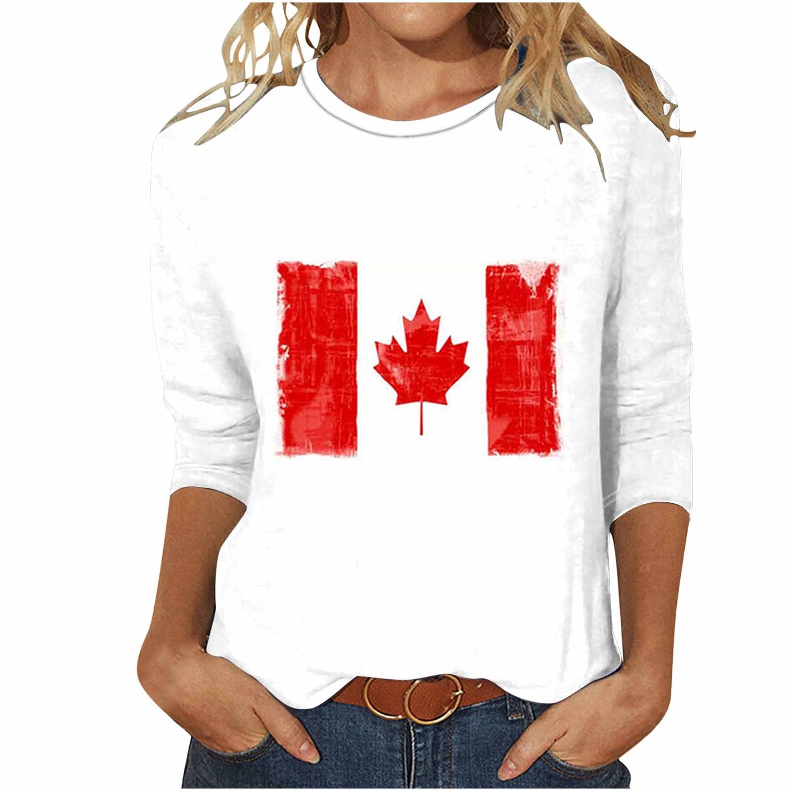 Click here for Vdgthytj Canada Day 3/4 Sleeve Shirt For Women Map... prices