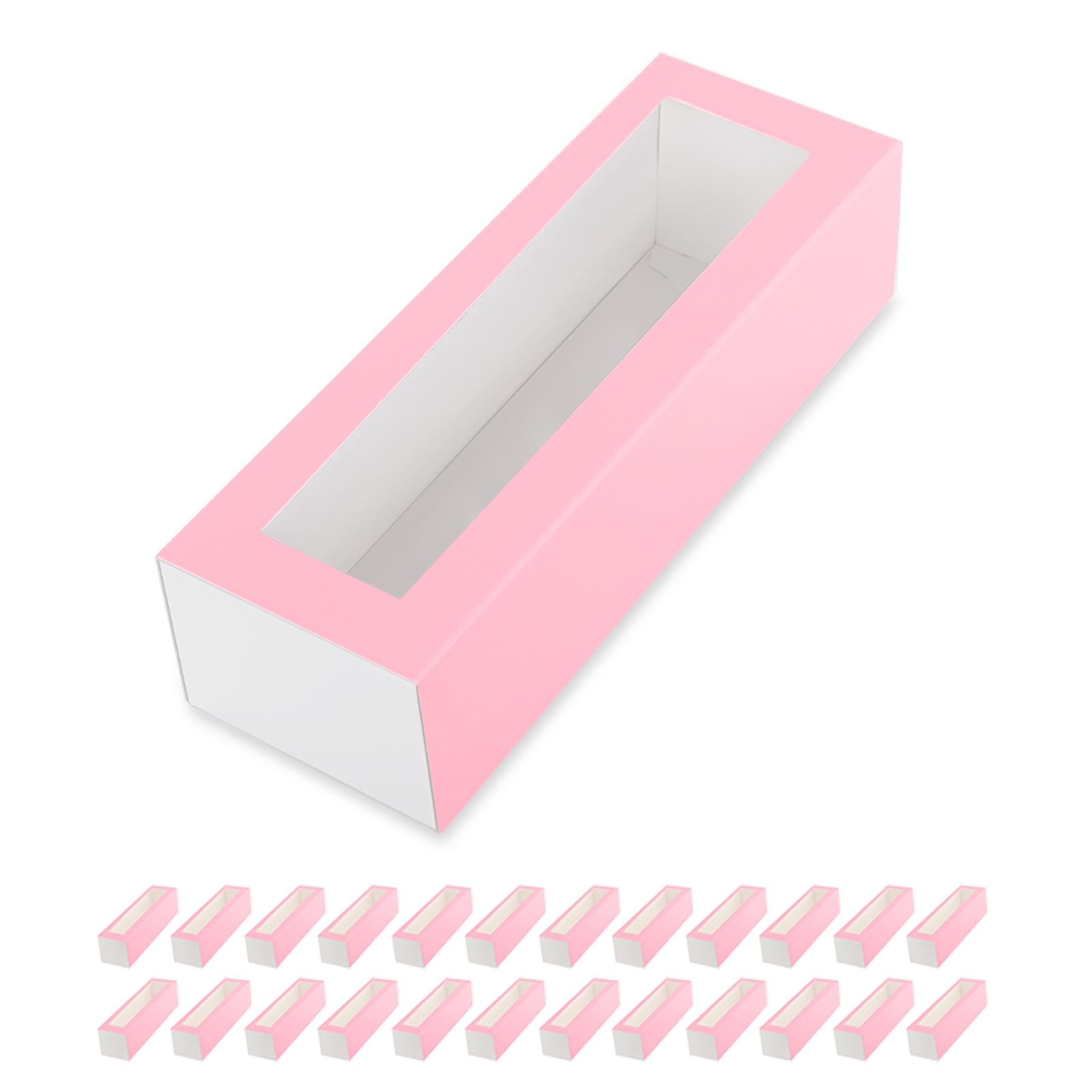 PKGSMART Pink Macaron Packaging Boxes for 6 with Clear Window, 7.2×1.9× ...